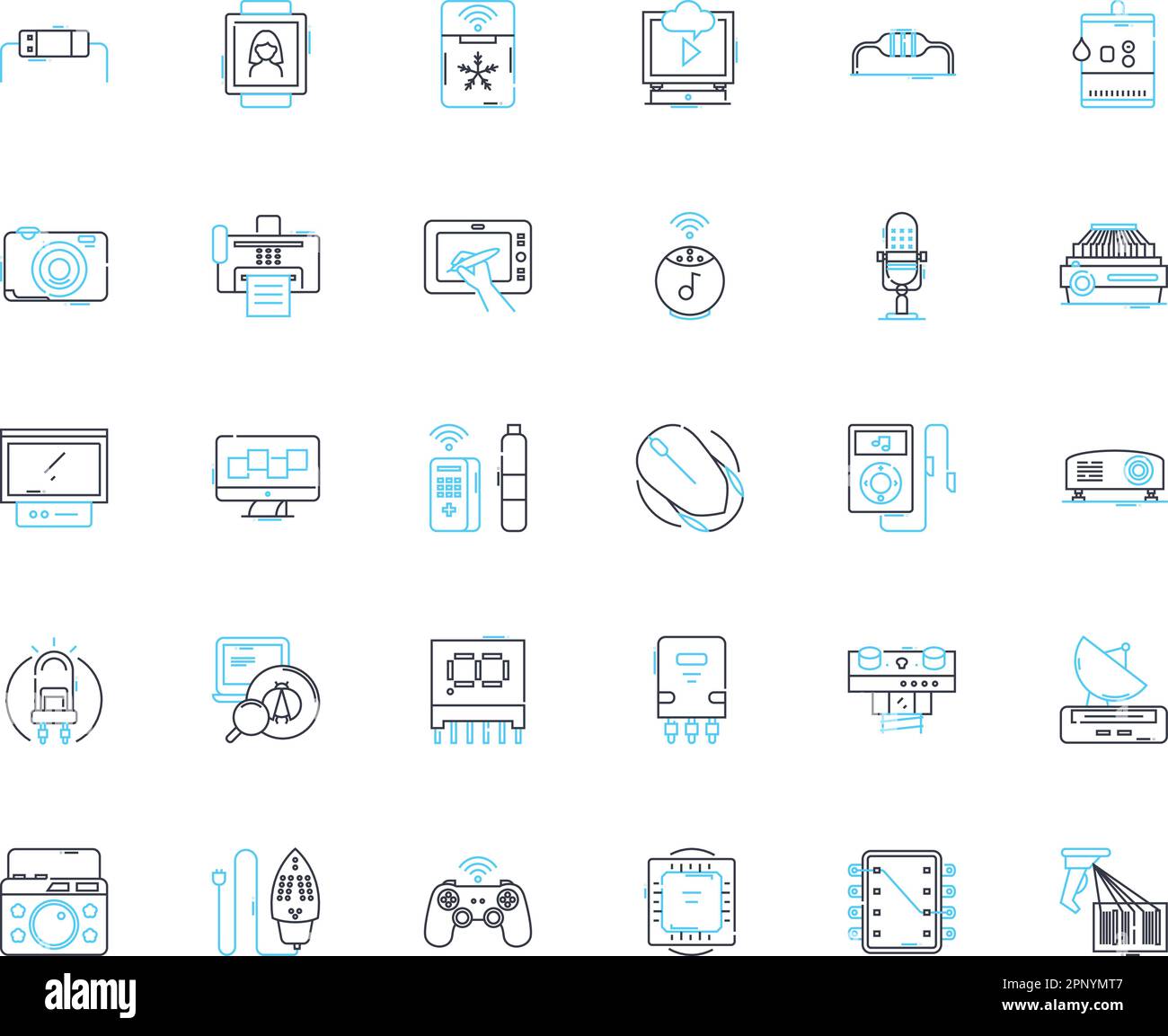 Modern technology linear icons set. Smartph, Tablet, Laptop, Virtual, Digital, Cyber ...