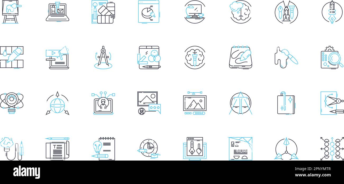 Art studio linear icons set. Creativity, Canvas, Paints, Easel, Palette ...