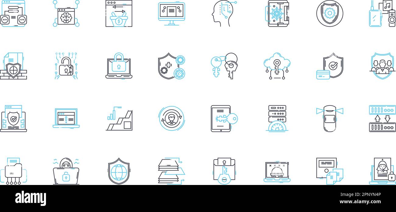 Secure knowledge linear icons set. Encryption, Firewall, Authentication, Privacy, Trust ...