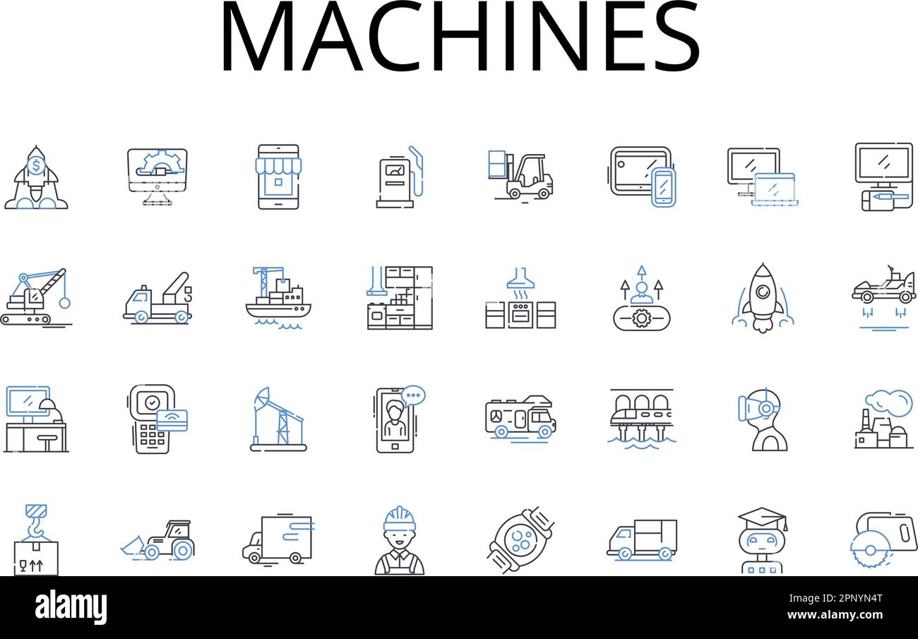 Machines line icons collection. Gearworks, Automatons, Mechanisms ...