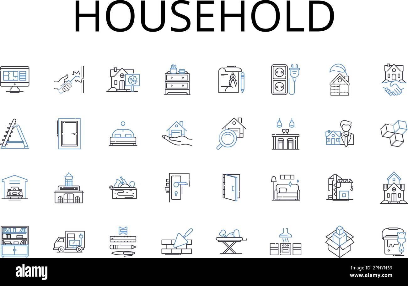 Household line icons collection. Domestic, Residential, Family-owned ...