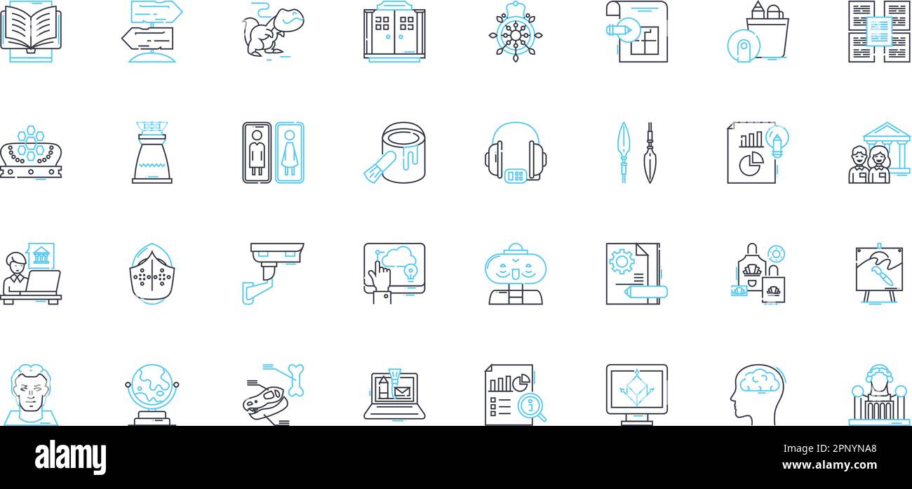 Artifice linear icons set. deceit, trickery, illusion, fabrication ...