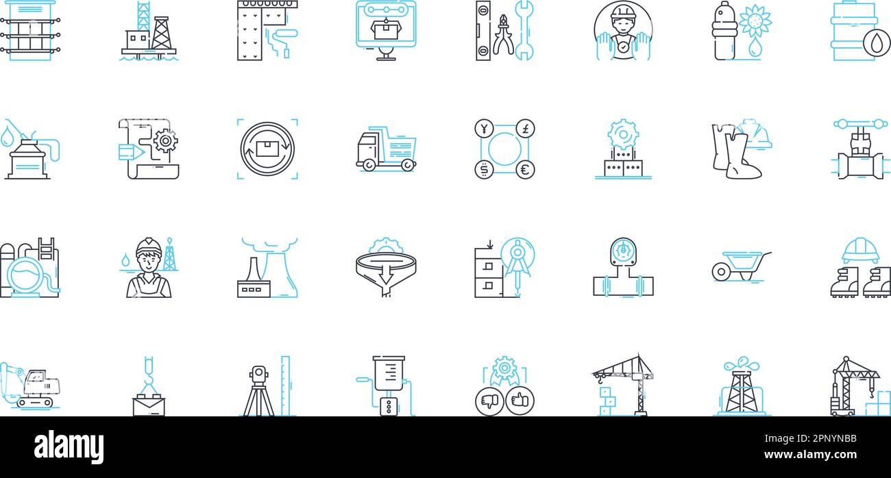 Production plant linear icons set. Machinery, Assembly, Automation ...