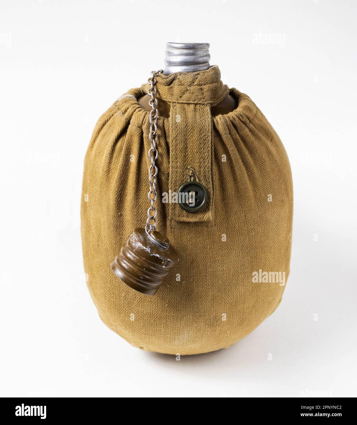 Old soldier's aluminum water flask isolated on white background Stock ...