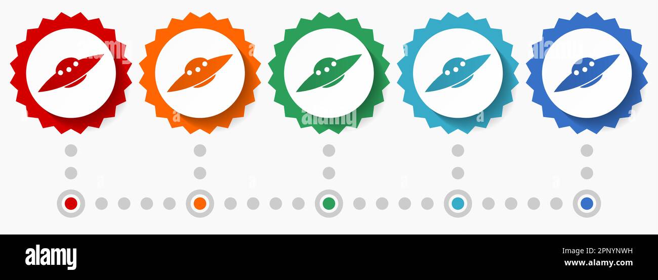 Ufo, alien spaceship vector icon set, colorful infographic template ...