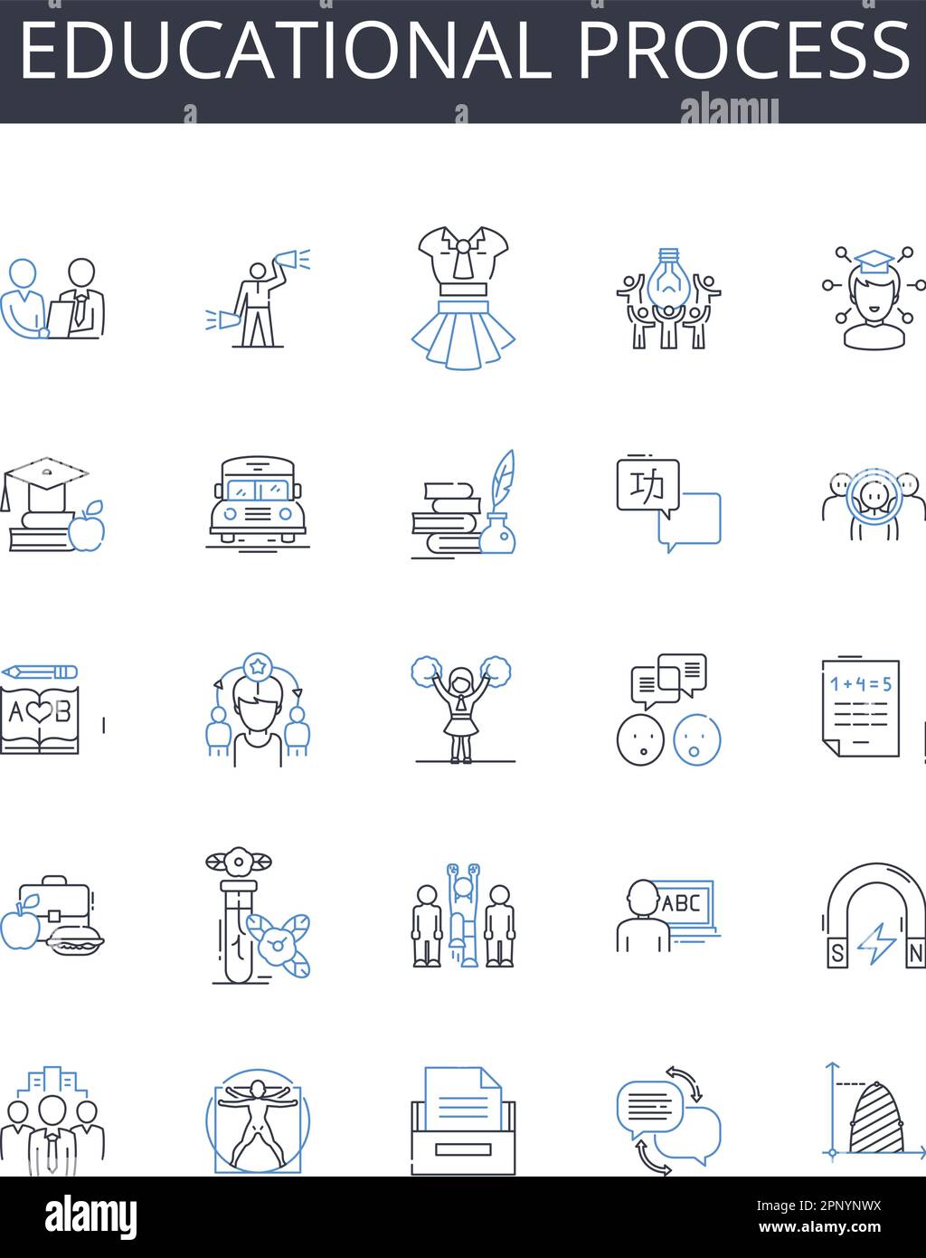 Educational process line icons collection. Learning journey ...