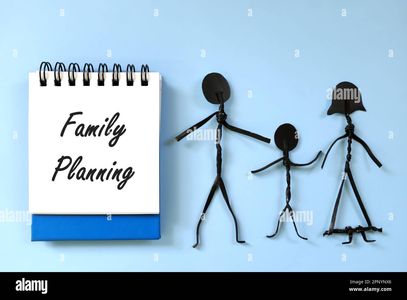 Family planning and birth control concept. Family stick figures beside ...