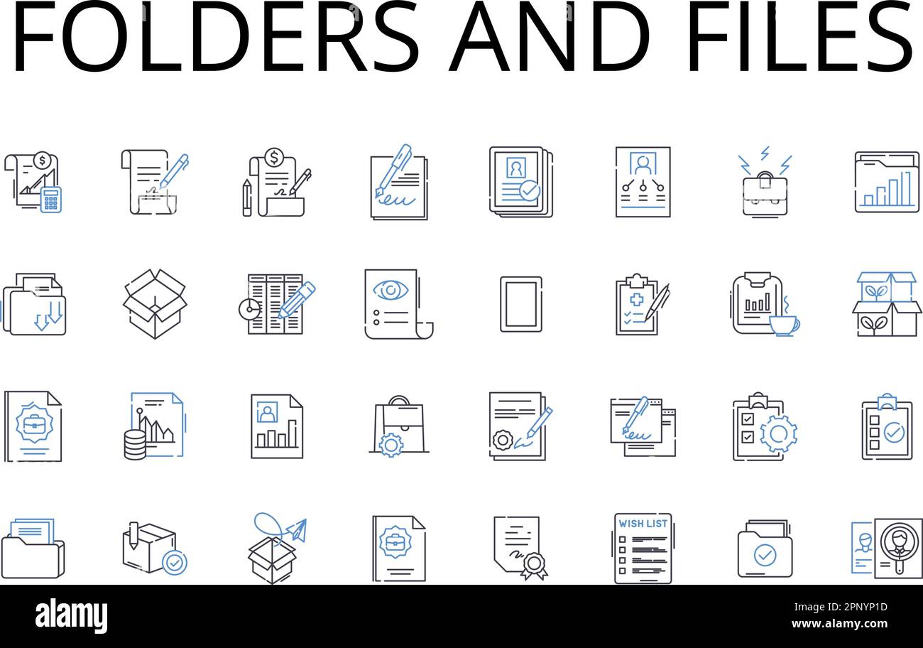 Folders and files line icons collection. Directories and documents ...