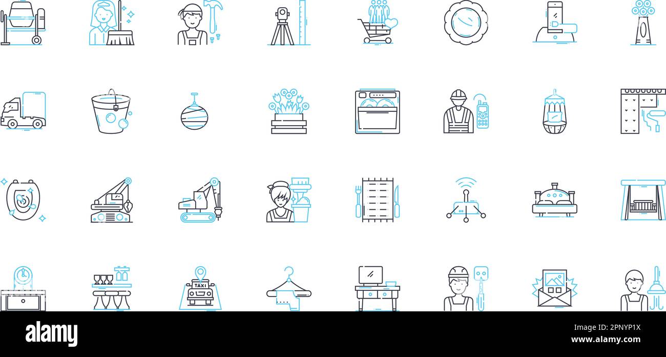 Lodging benefits linear icons set. Comfort, Convenience, Luxury ...