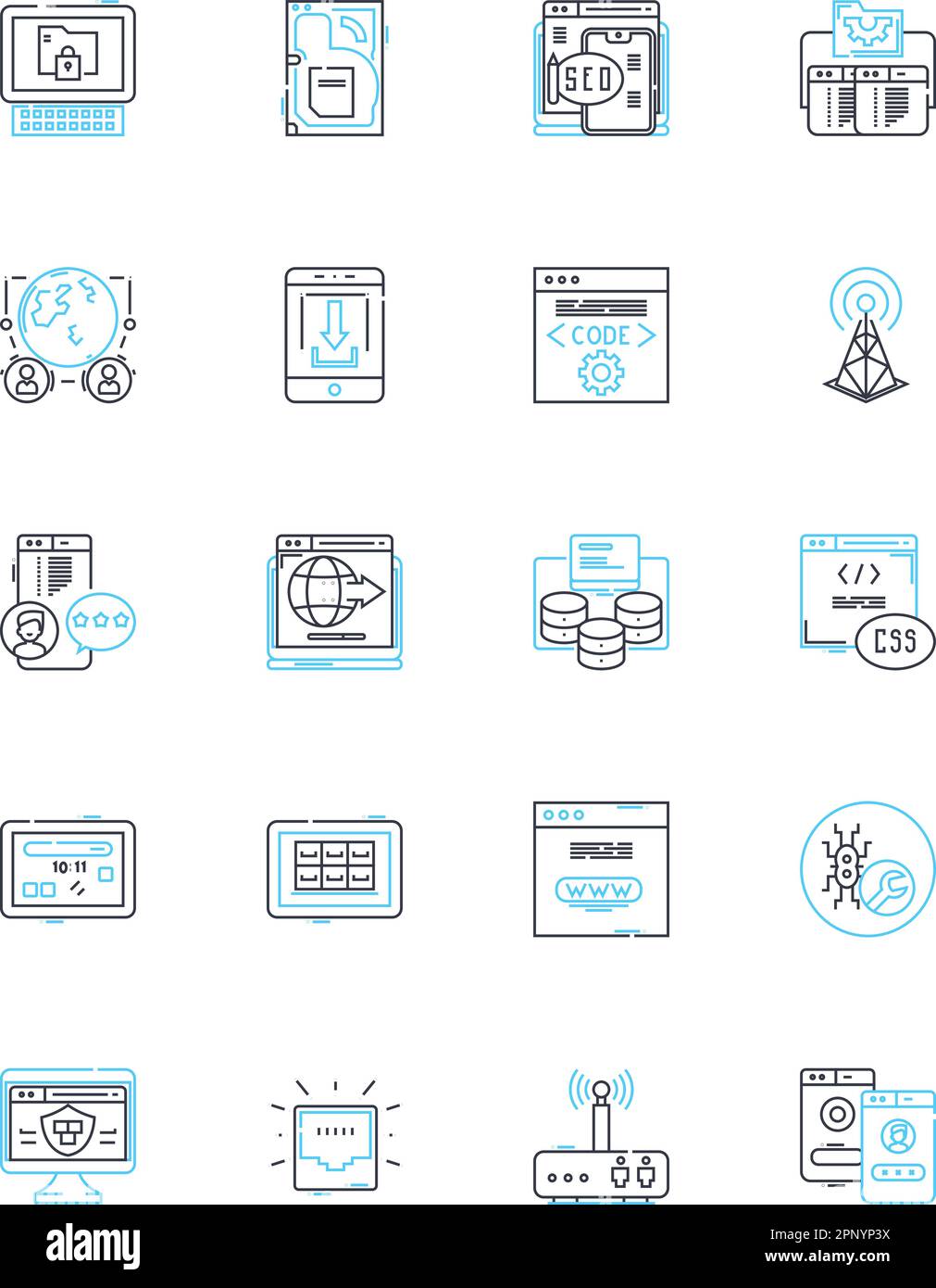 Virtual Security Linear Icons Set Encryption Firewall Antivirus