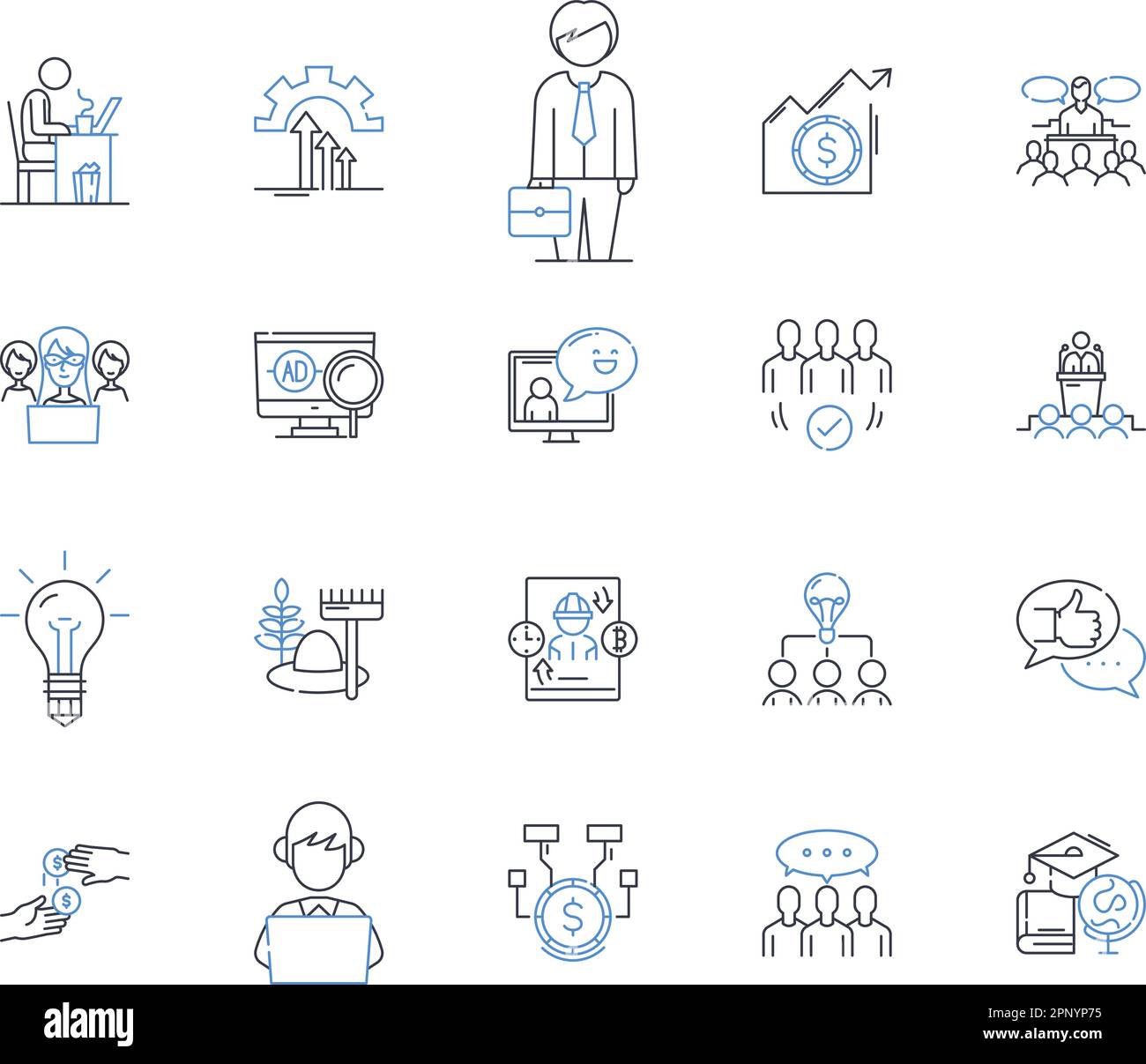 Staff Synergy Line Icons Collection Teamwork Collaboration Unity