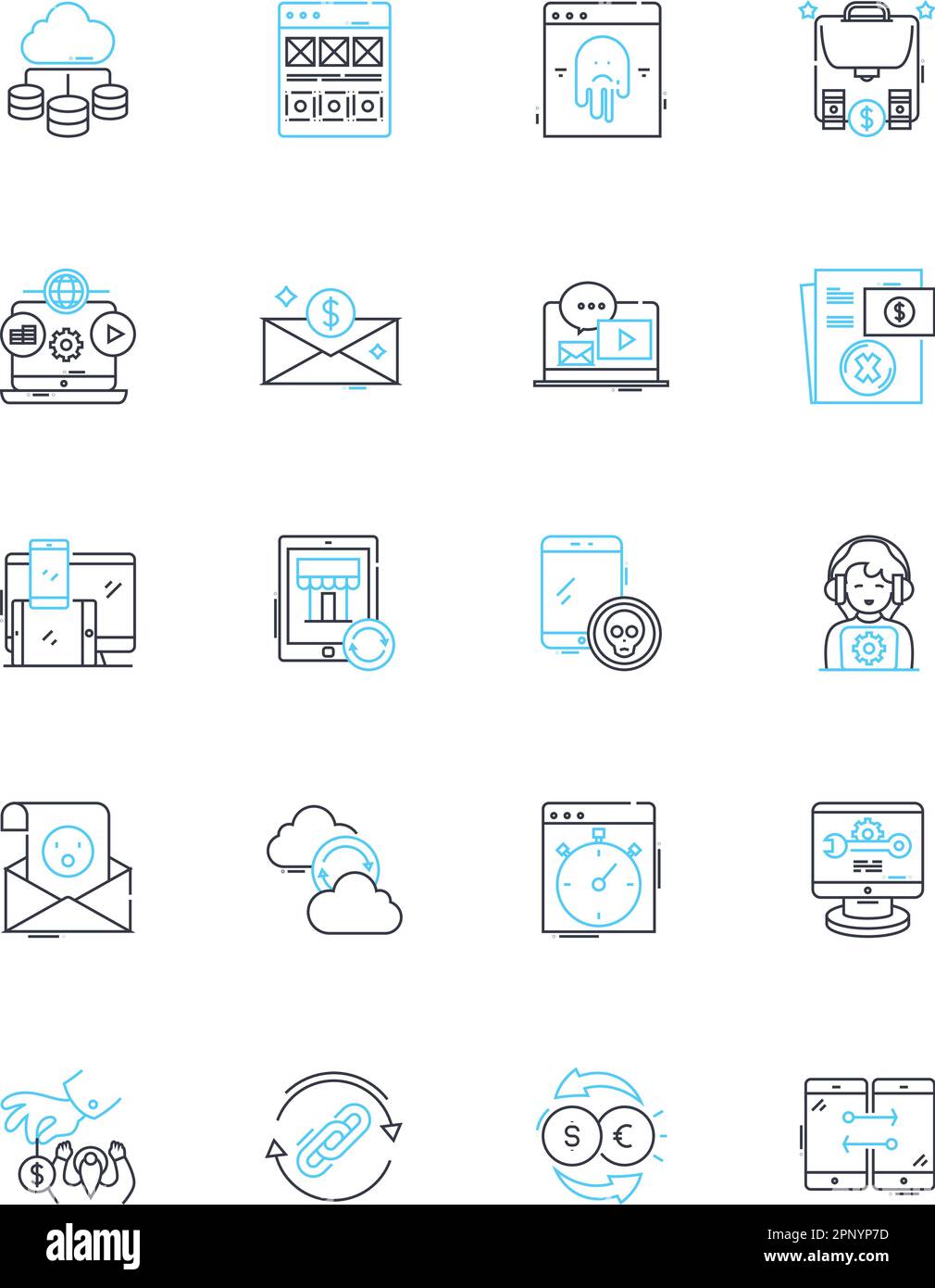 Market expansion linear icons set. Growth, Expansion, Diversification, Penetration, Outreach ...