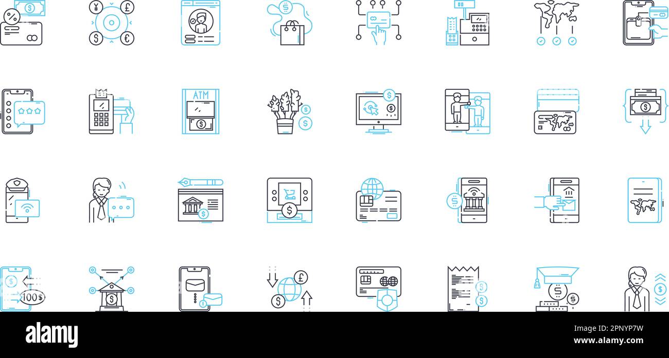 Currency linear icons set. Exchange, International, Trade, Digital ...