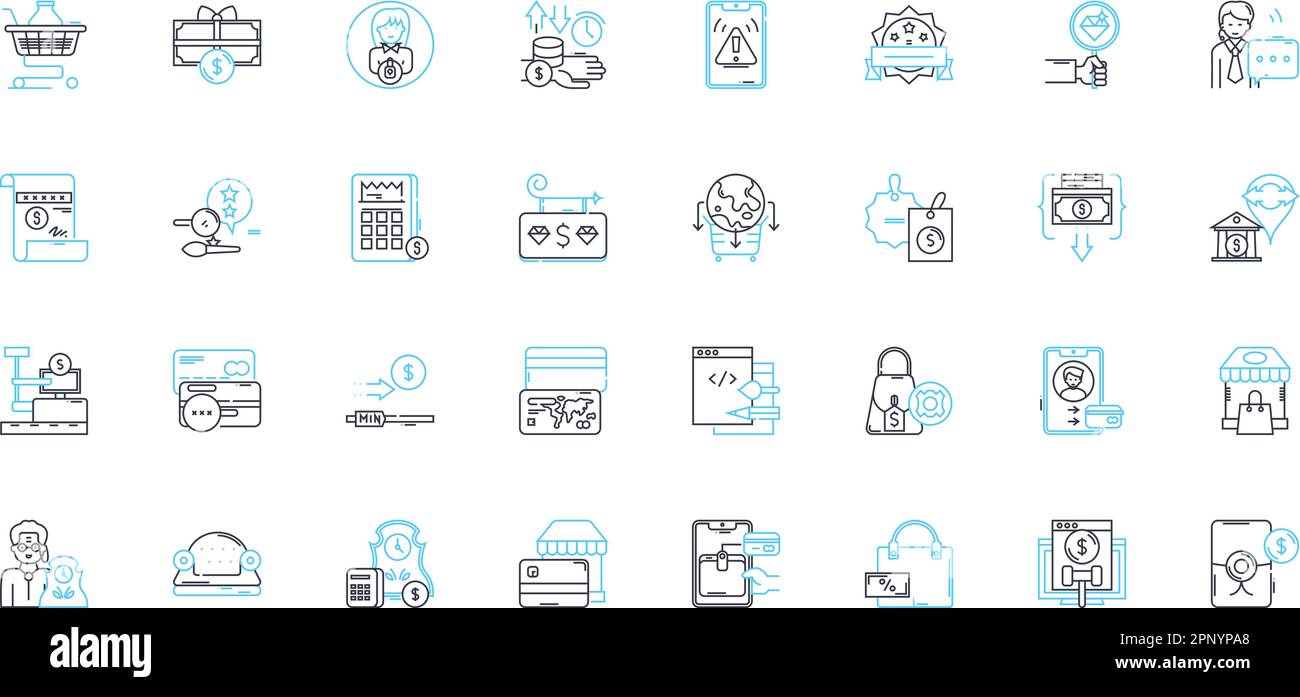 Marketing strategy linear icons set. Targeting, Segmentation, Positioning, Branding, Advertising ...