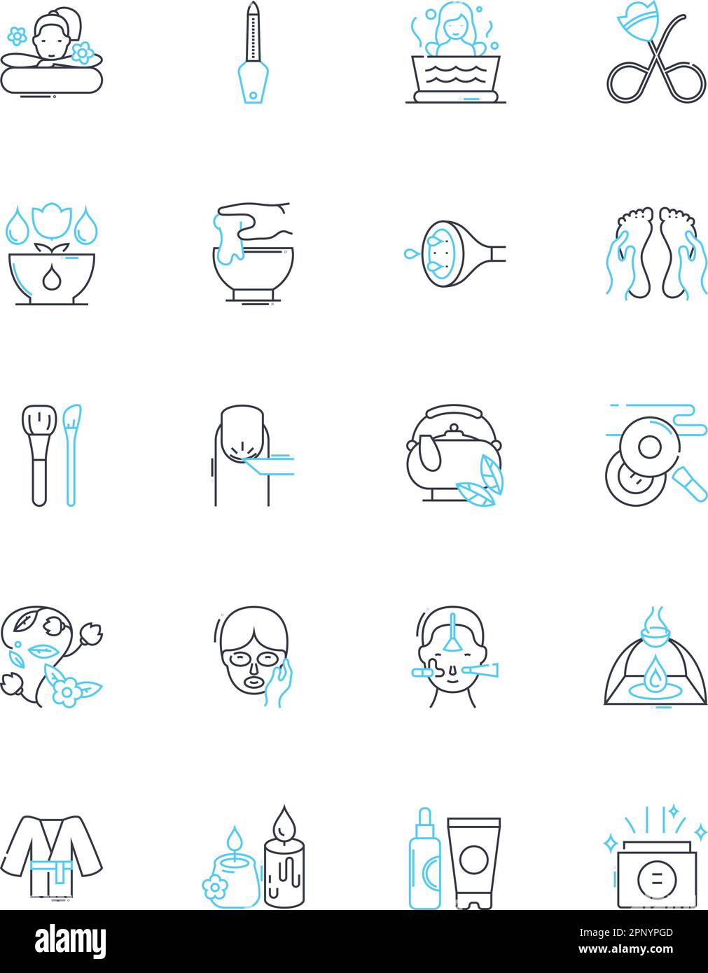 Hair salon linear icons set. Cut, Color, Style, Blowout, Highlights ...