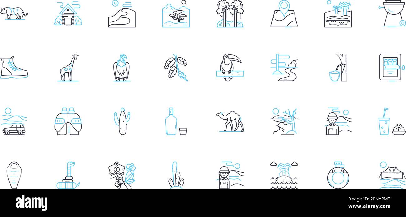 Landscape linear icons set. Scenic, Vast, Majestic, Picturesque, Serene ...