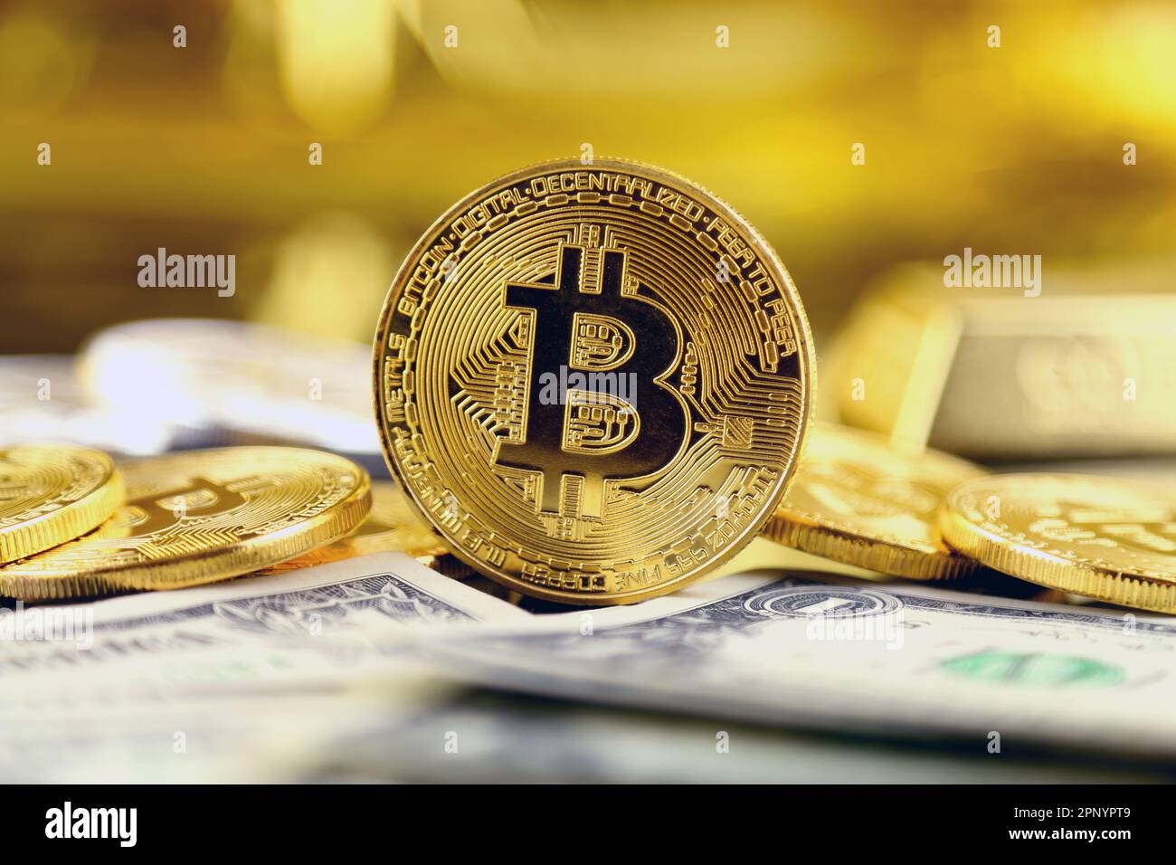 Physical version of Bitcoin, new virtual money. Conceptual image for ...