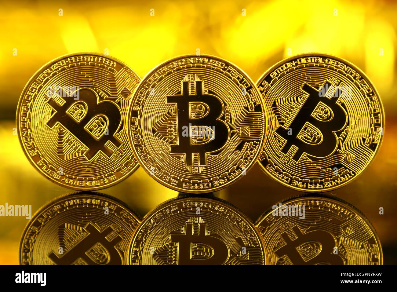 Physical version of Bitcoin, new virtual money. Conceptual image for ...