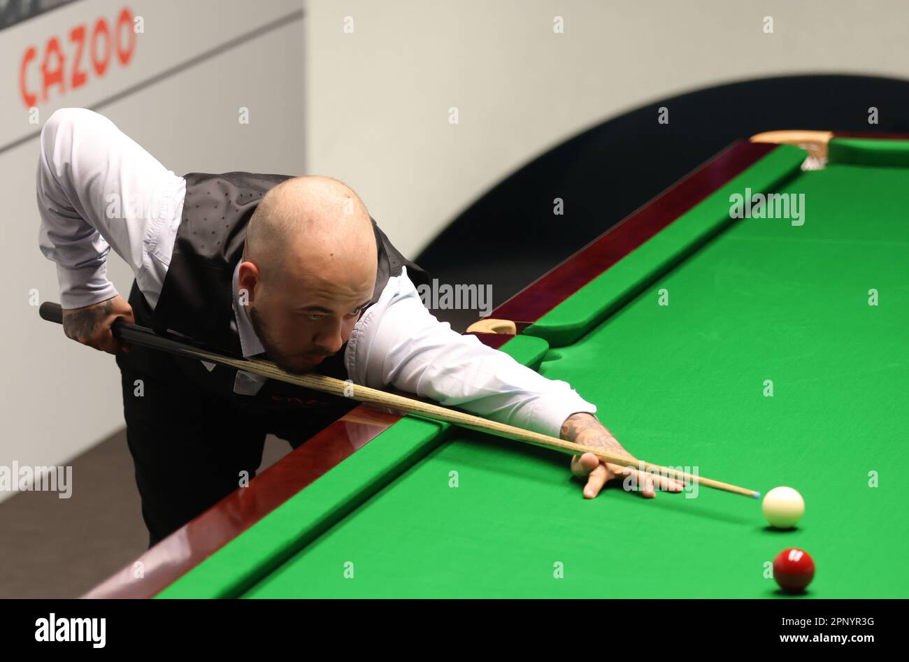 Luca Brecel during day seven of the Cazoo World Snooker Championship at ...