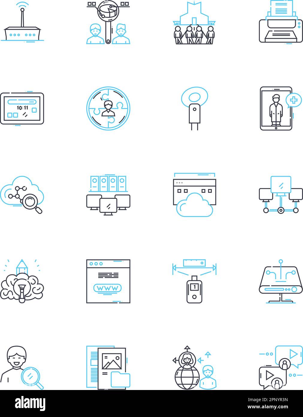 Brand identity linear icons set. Recognition, Authenticity, Consistency, Messaging, Positioning ...