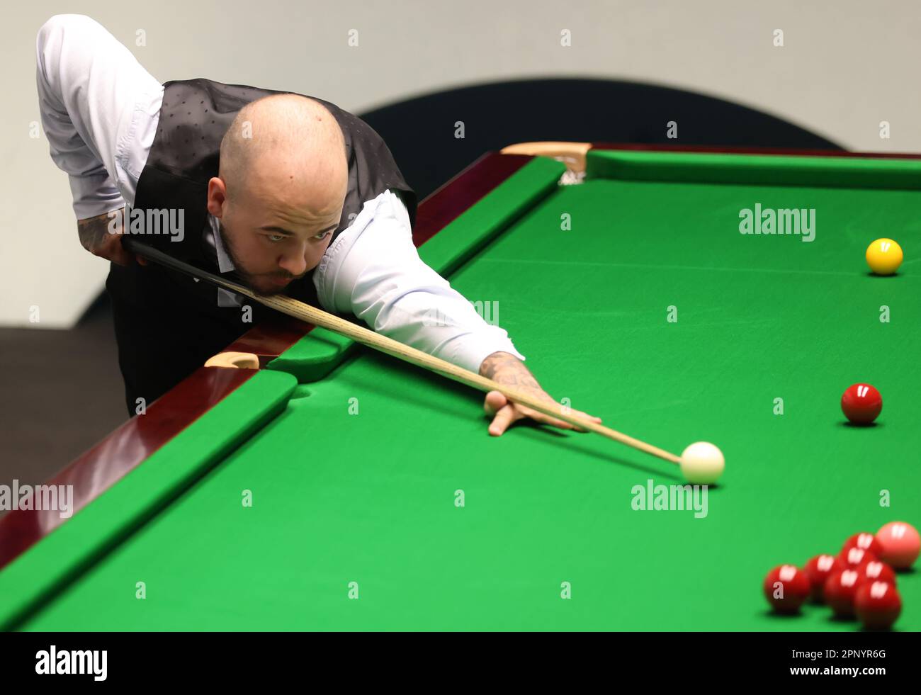 Luca Brecel during day seven of the Cazoo World Snooker Championship at ...
