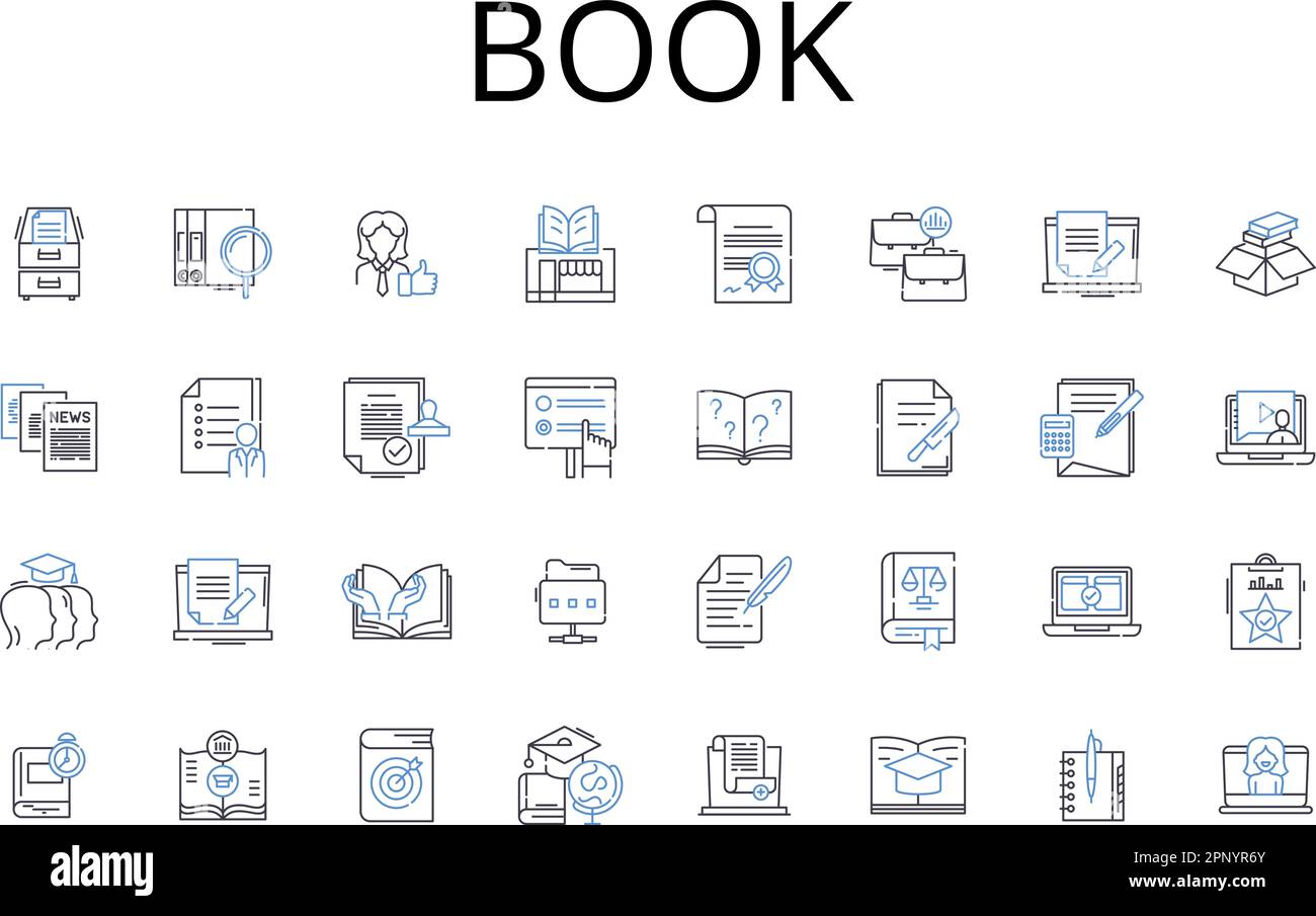 Book line icons collection. Tome, Read, Novel, Manuscript, Text, Volume, Publication vector and ...