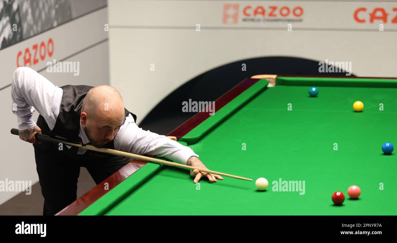 Luca Brecel during day seven of the Cazoo World Snooker Championship at ...
