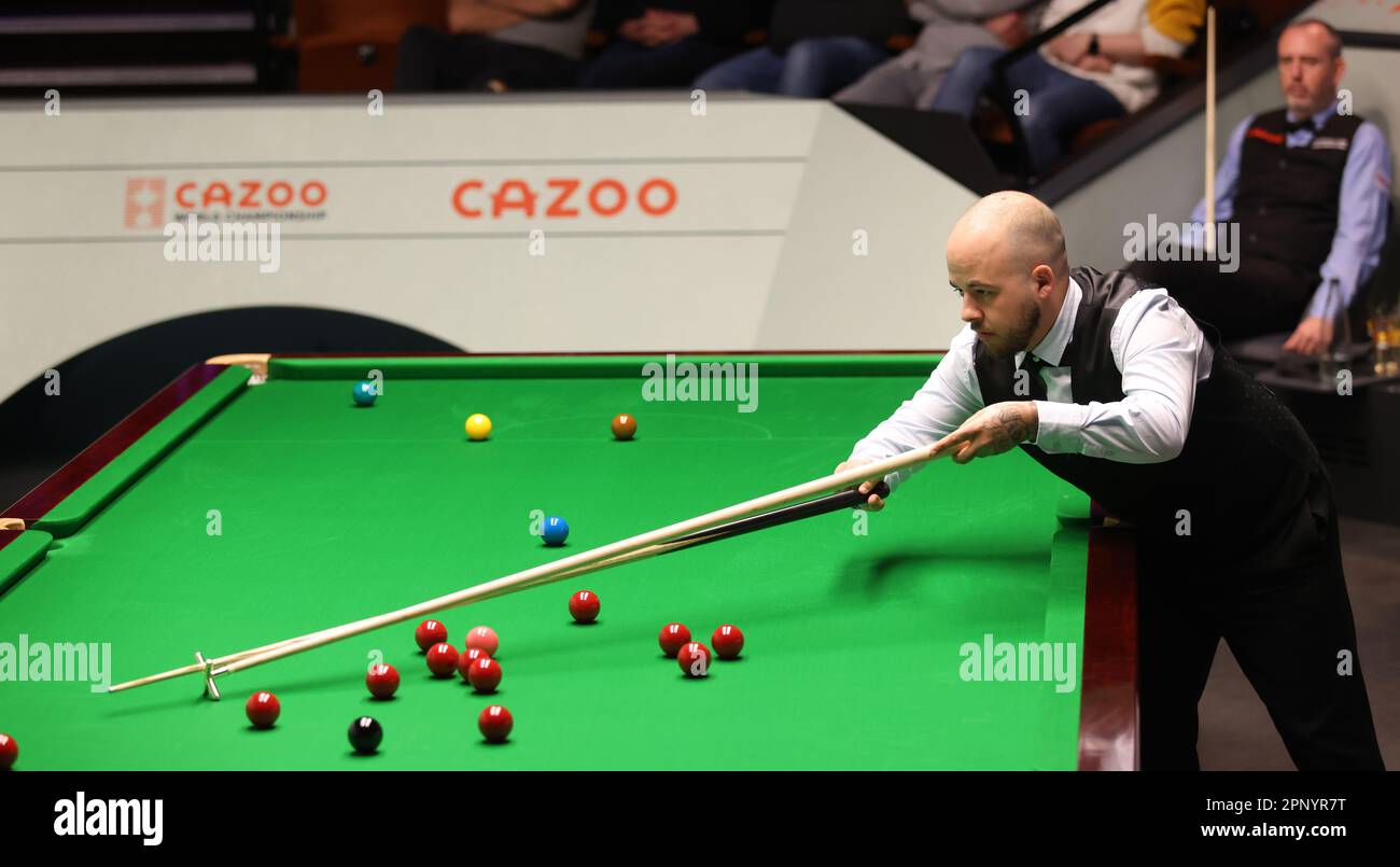 Luca Brecel during day seven of the Cazoo World Snooker Championship at ...