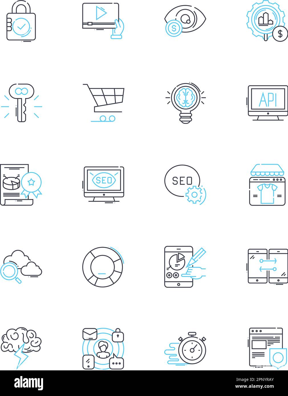 Content development linear icons set. Creativity, Research, Strategy, Writing, Editing, Design ...
