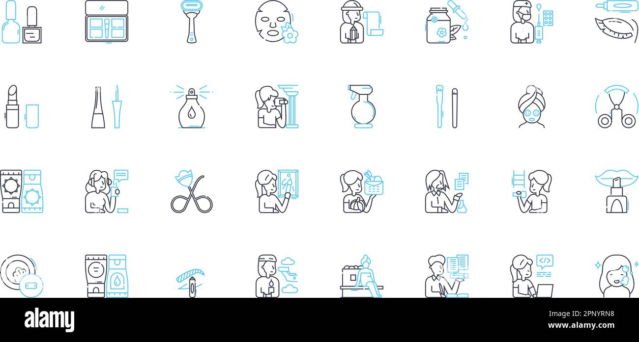 Body treatment linear icons set. Massage, Scrub, Detox, Exfoliate ...