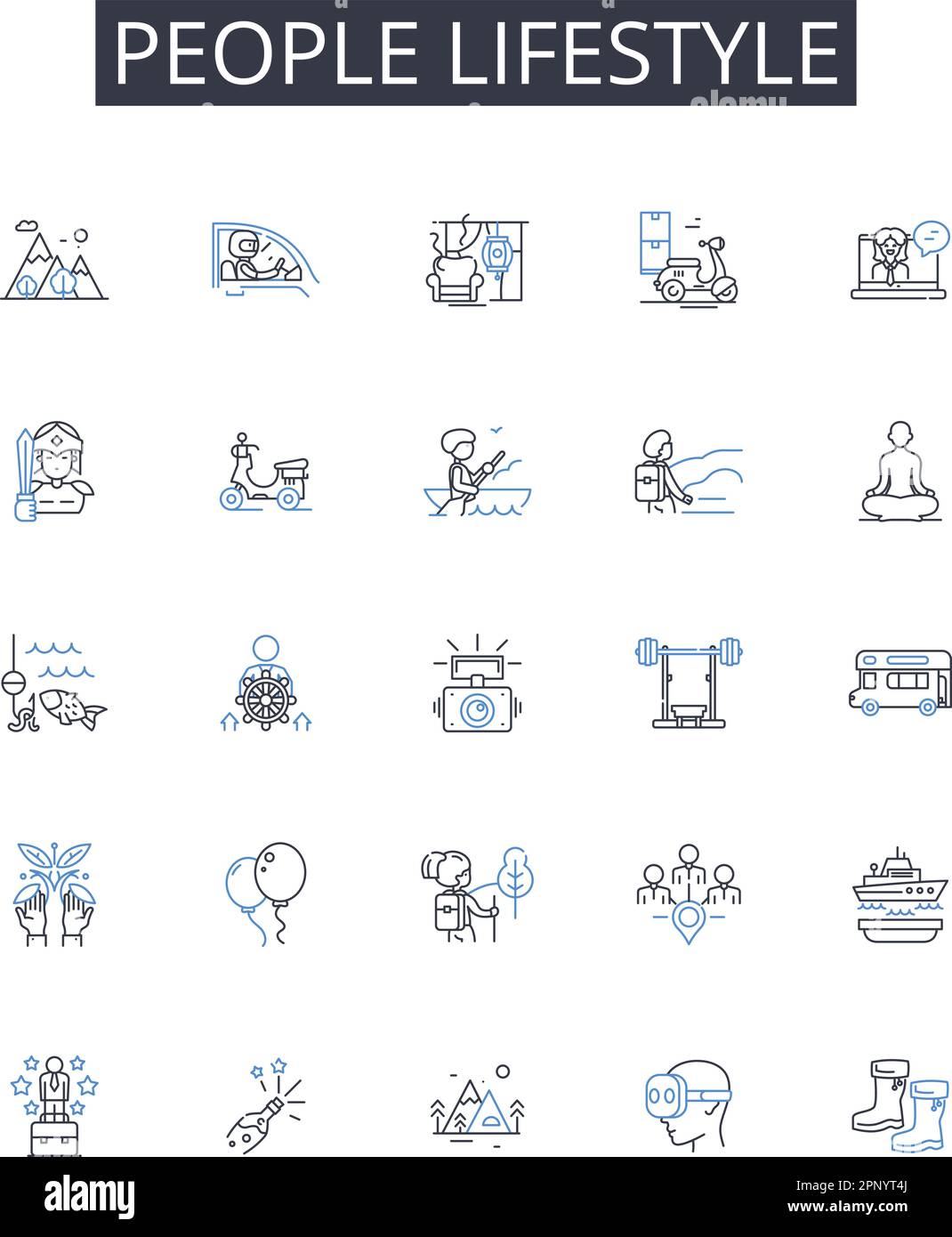 People lifestyle line icons collection. Life events, Human existence, Social behavior, Personal ...