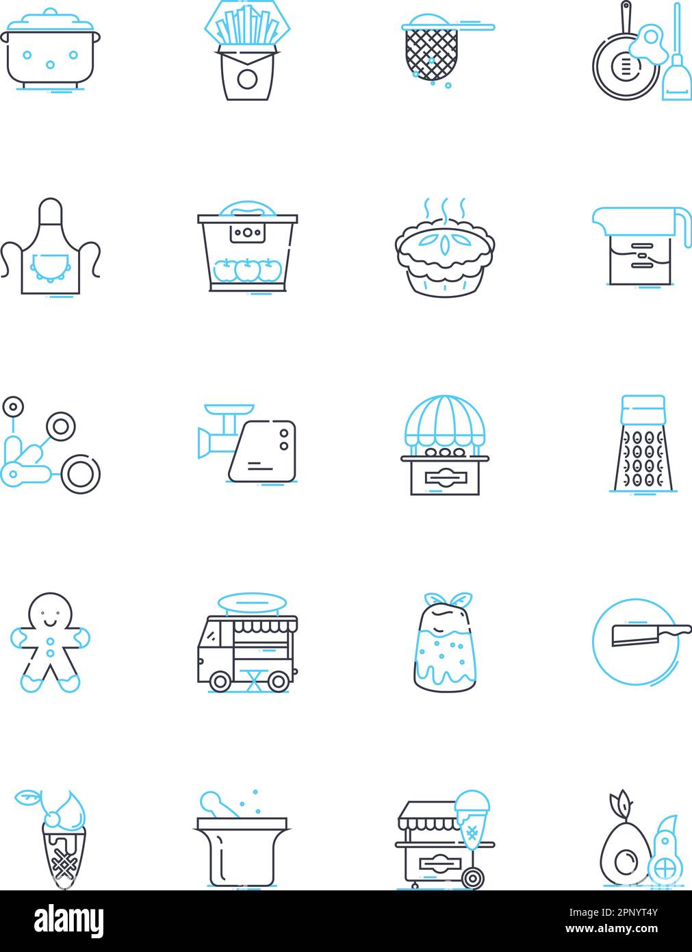 Baking food linear icons set. Flour, Sugar, Butter, Yeast, Dough, Oven ...