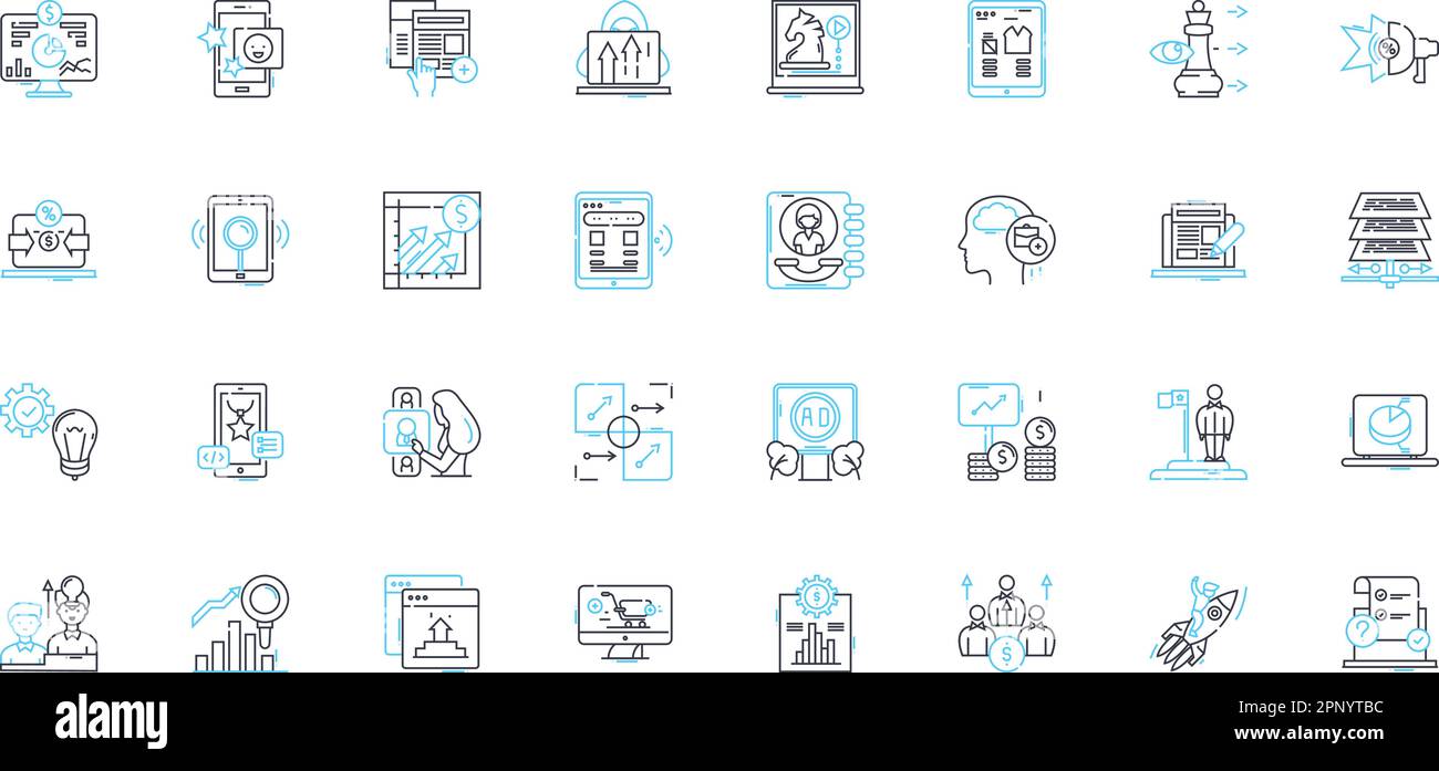 Media pitch linear icons set. Persuasive, Attention-grabbing, Hook ...