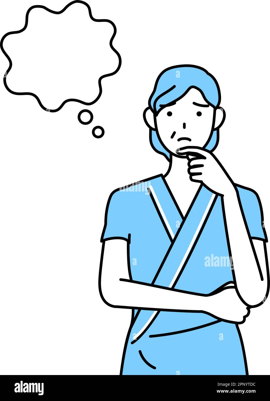 Middle-aged and senior female admitted patient in hospital gown ...