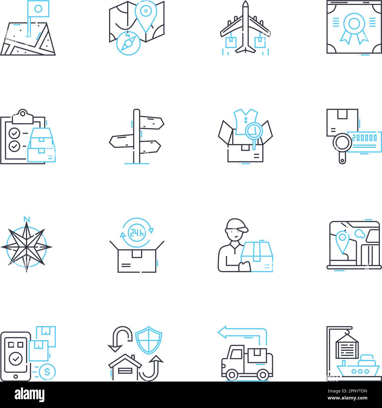 Freight services linear icons set. Cargo, Shipment, Logistics ...