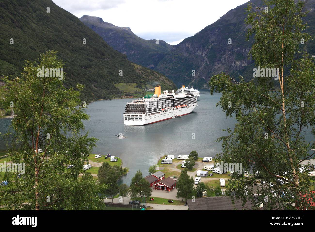 View of cruise ships in Geirangerfjord, Geiranger town, UNESCO World ...