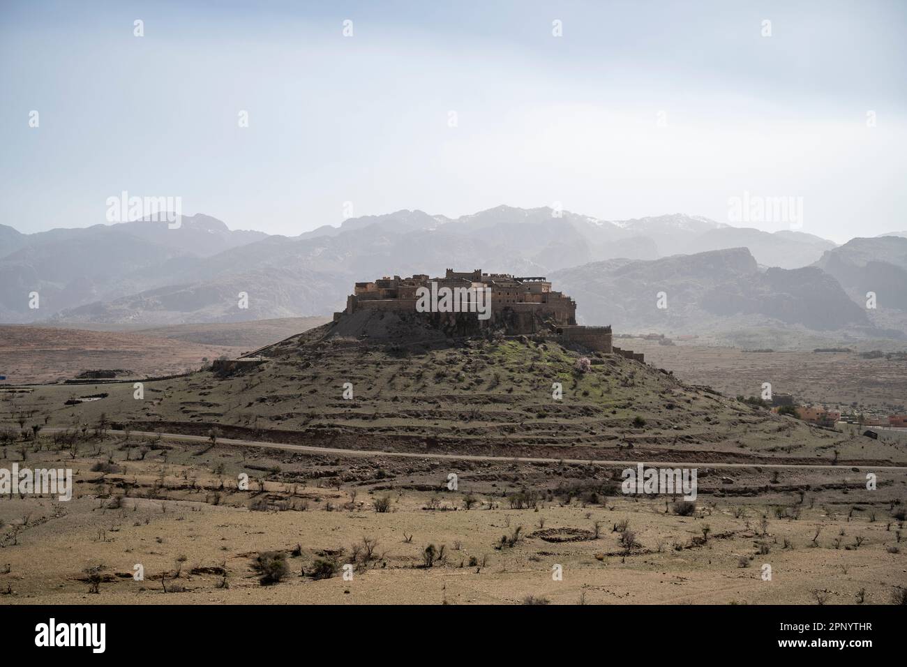 Fortified village with the Atlas Mountains in the background Stock ...