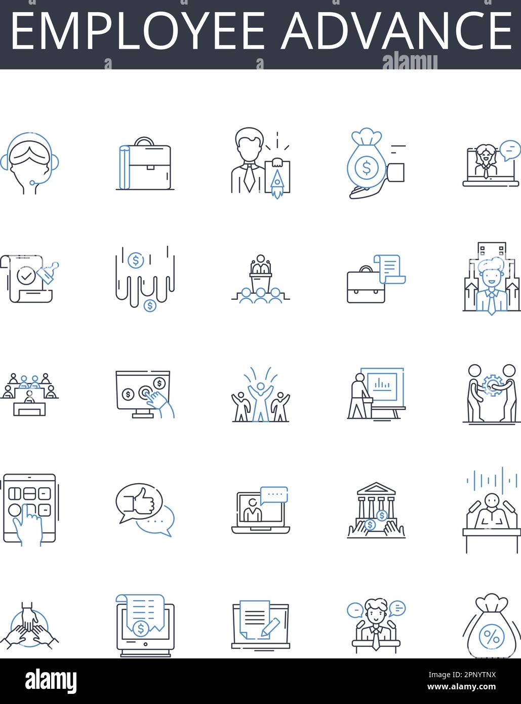 Employee advance line icons collection. Staff growth, Worker development, Personnel improvement ...