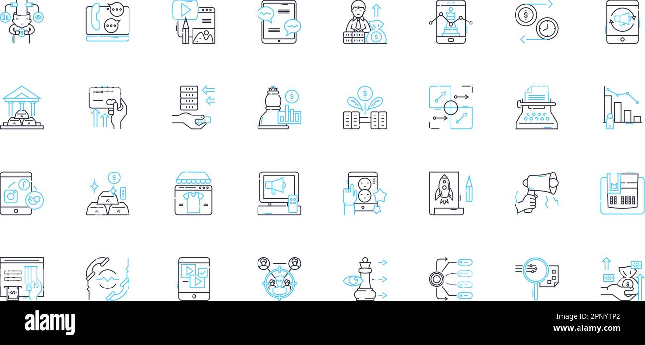 Digital promotion linear icons set. Advertising, Marketing, Promotion ...