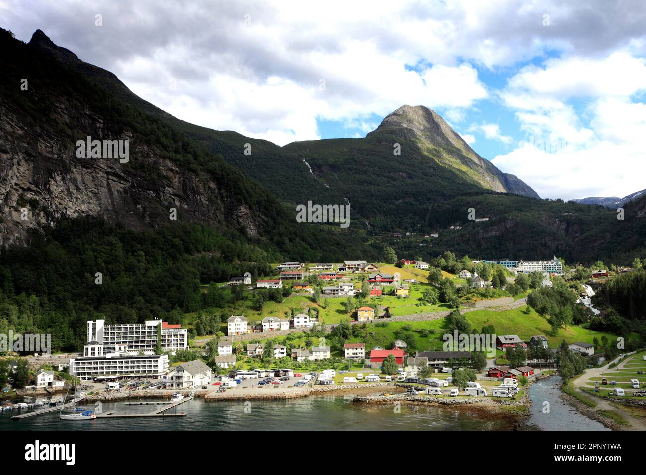 View of Geiranger town, Geirangerfjord, UNESCO World Heritage Site ...