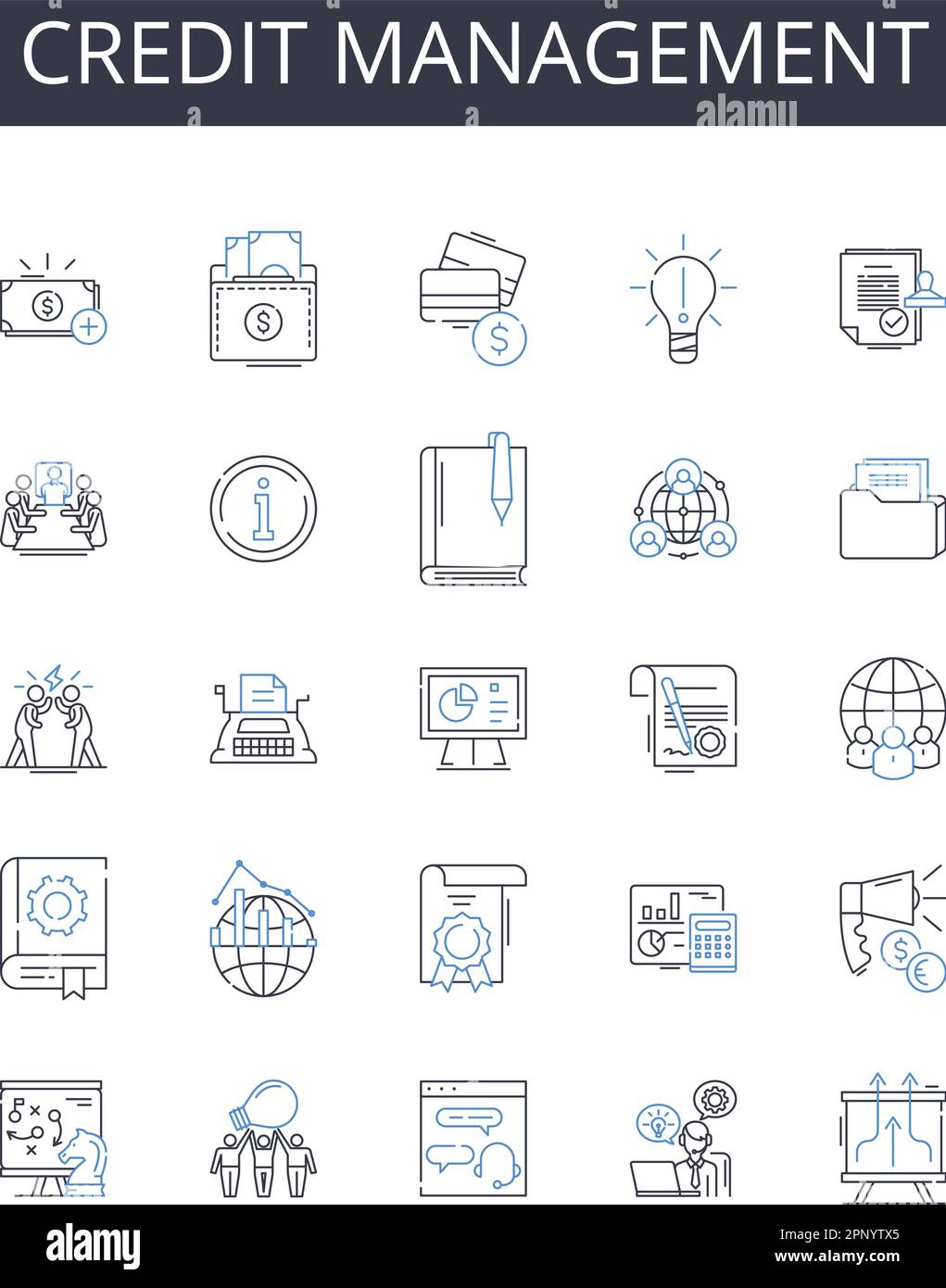 Credit management line icons collection. Growth, Development ...