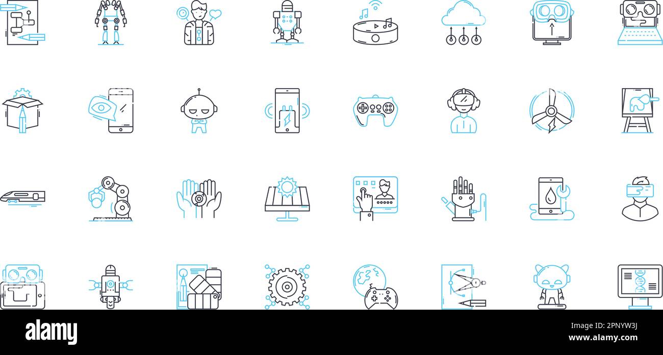 Innovative technologies linear icons set. Automation, Augmented, Virtual, Nanotechnology ...