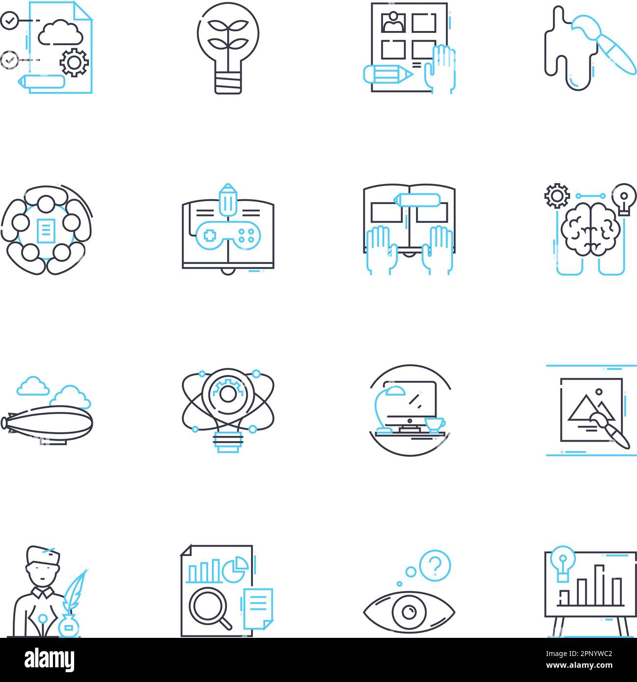 Innovation and originality linear icons set. Novelty, Ingenious ...