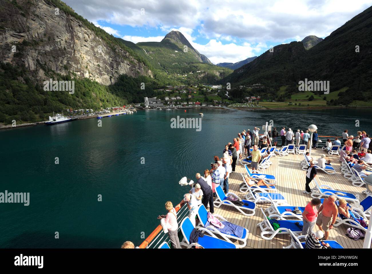View of cruise ships in Geirangerfjord, Geiranger town, UNESCO World ...