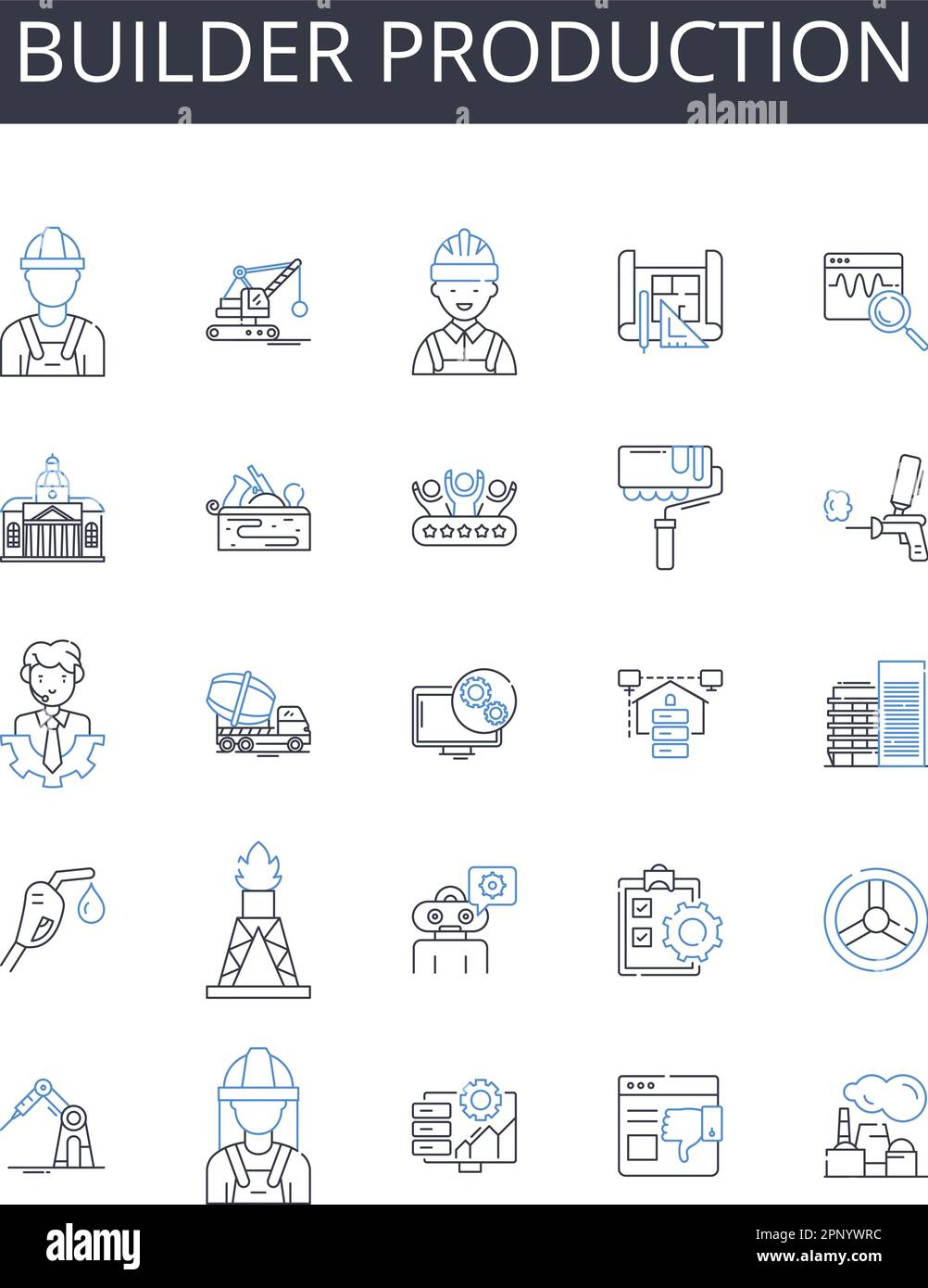 Builder production line icons collection. Manufacturer, Fabricator ...