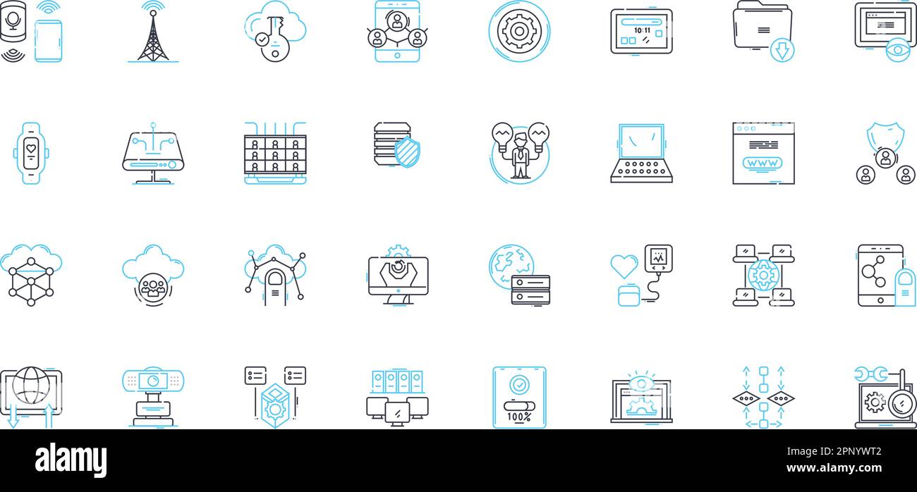 Digital innovation linear icons set. Disruption, Creativity, Transformation, Automation ...