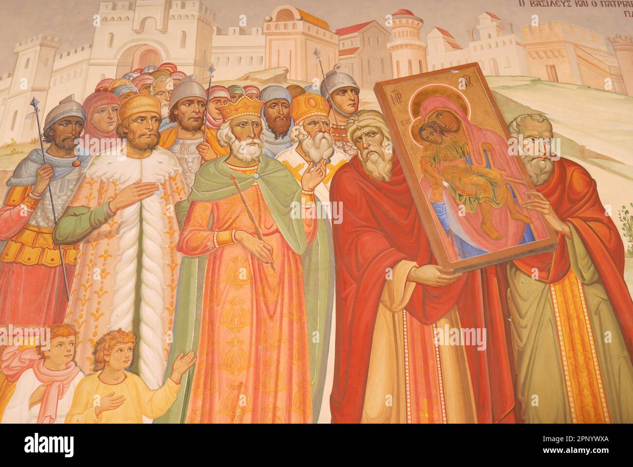 Religious artwork in the Byzantine Holy Monastery of the Virgin of ...