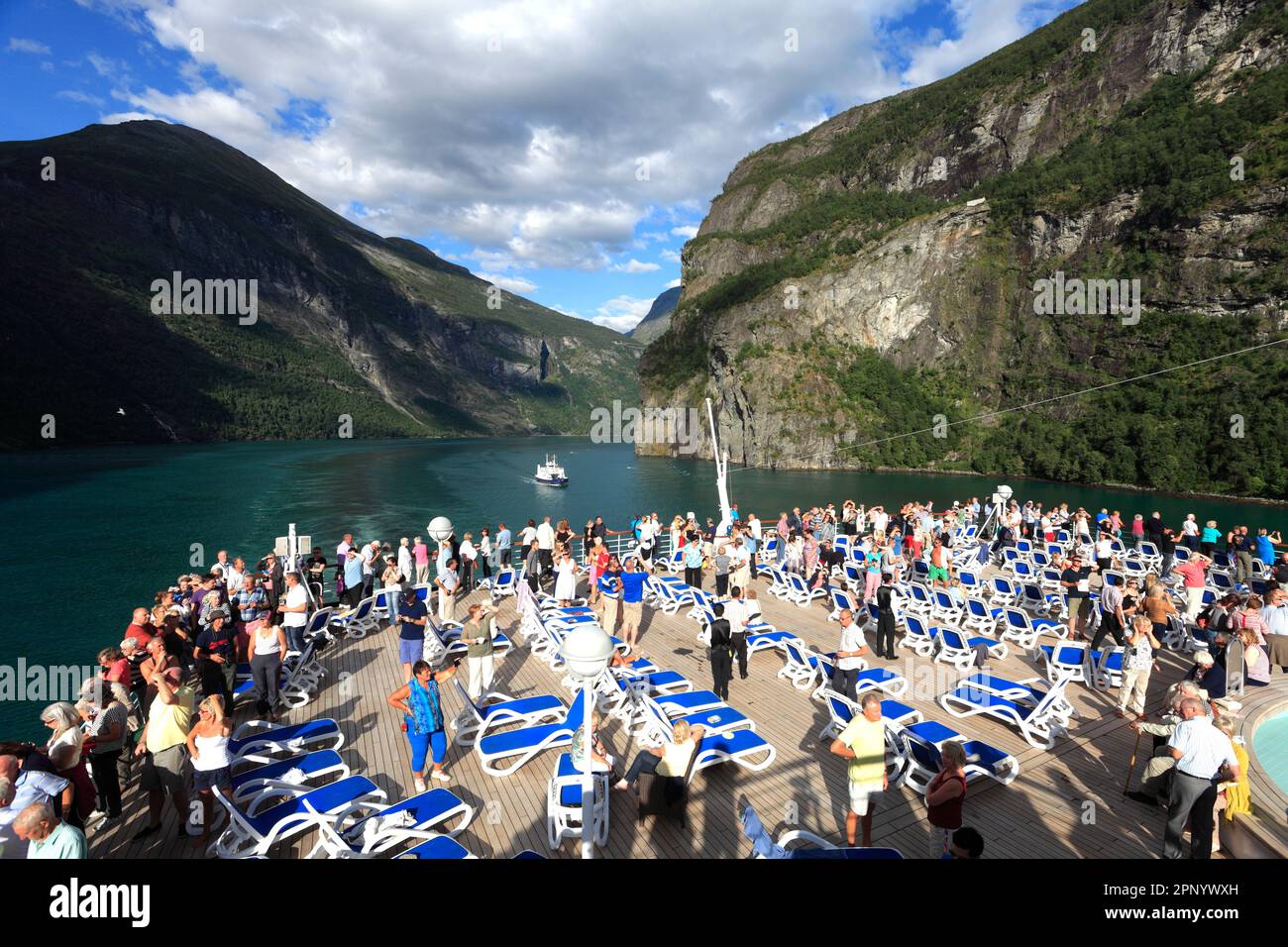 View of cruise ships in Geirangerfjord, Geiranger town, UNESCO World ...