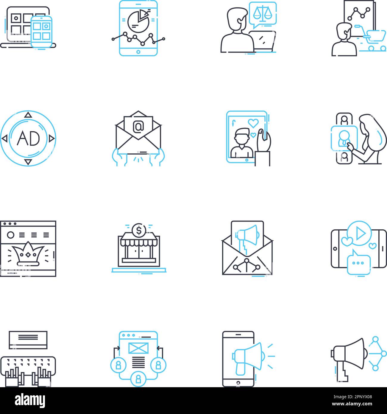 Pay-per-click advertising linear icons set. Conversion, Impressions ...