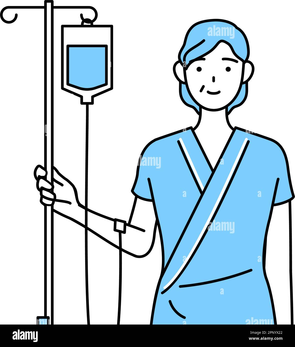 Middle-aged and senior female admitted patient in hospital gown with in ...